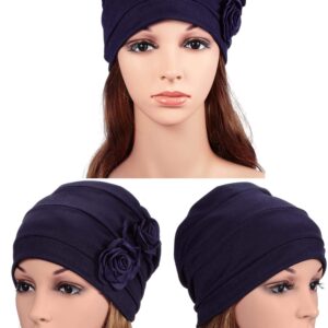 6 Pieces Women Turban Flower Caps Vintage Beanie Headscarf Elastic Headwrap Hat