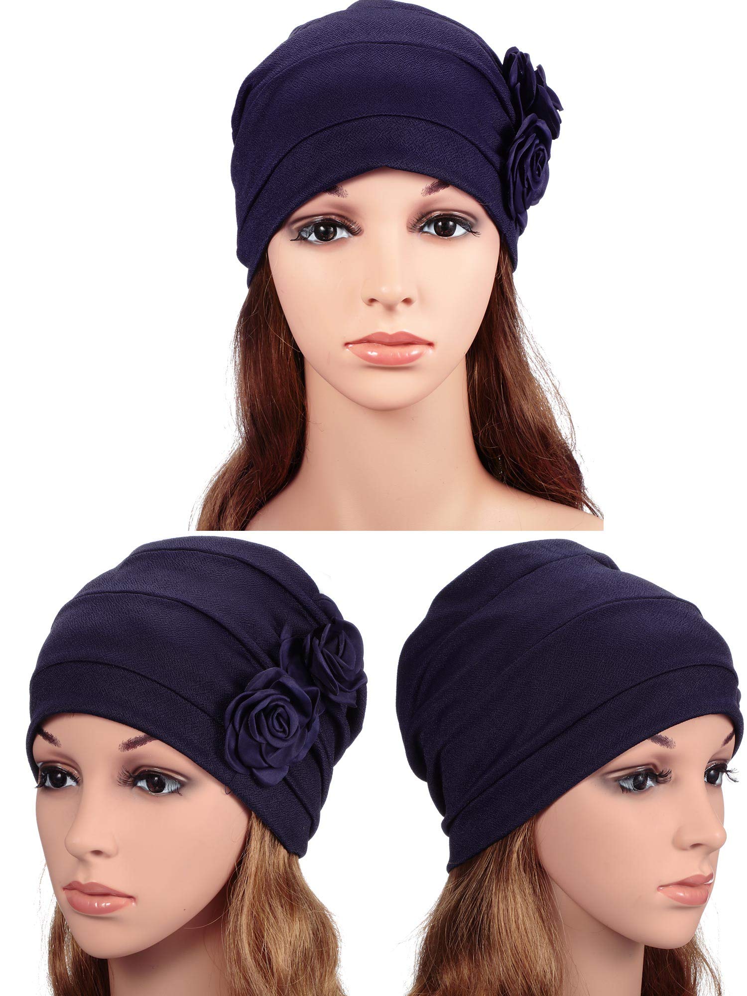 6 Pieces Women Turban Flower Caps Vintage Beanie Headscarf Elastic Headwrap Hat