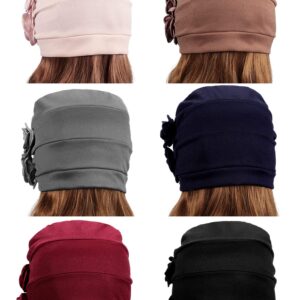 6 Pieces Women Turban Flower Caps Vintage Beanie Headscarf Elastic Headwrap Hat