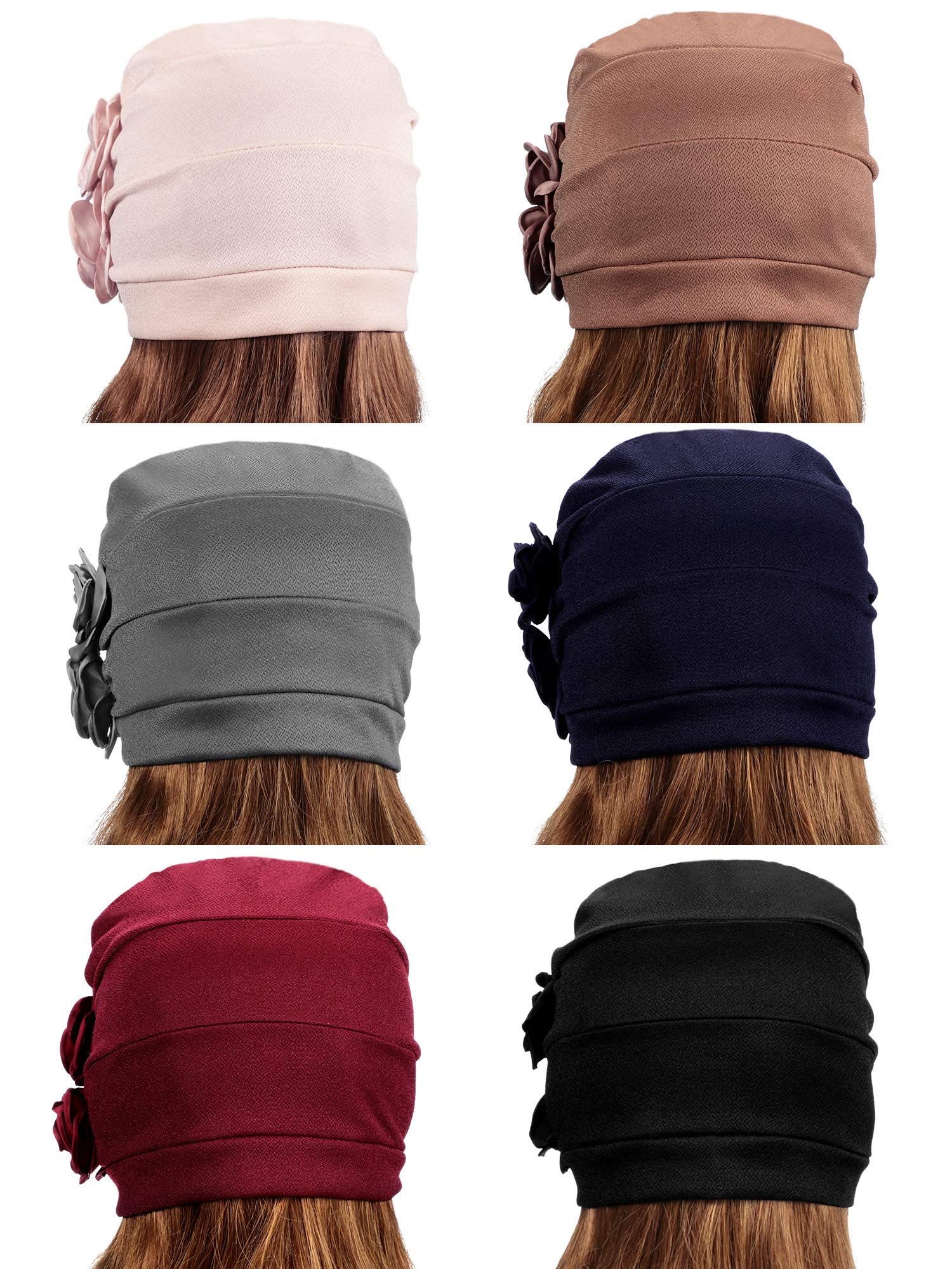 6 Pieces Women Turban Flower Caps Vintage Beanie Headscarf Elastic Headwrap Hat