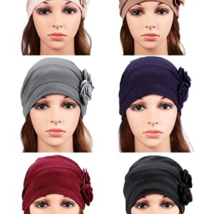 6 Pieces Women Turban Flower Caps Vintage Beanie Headscarf Elastic Headwrap Hat