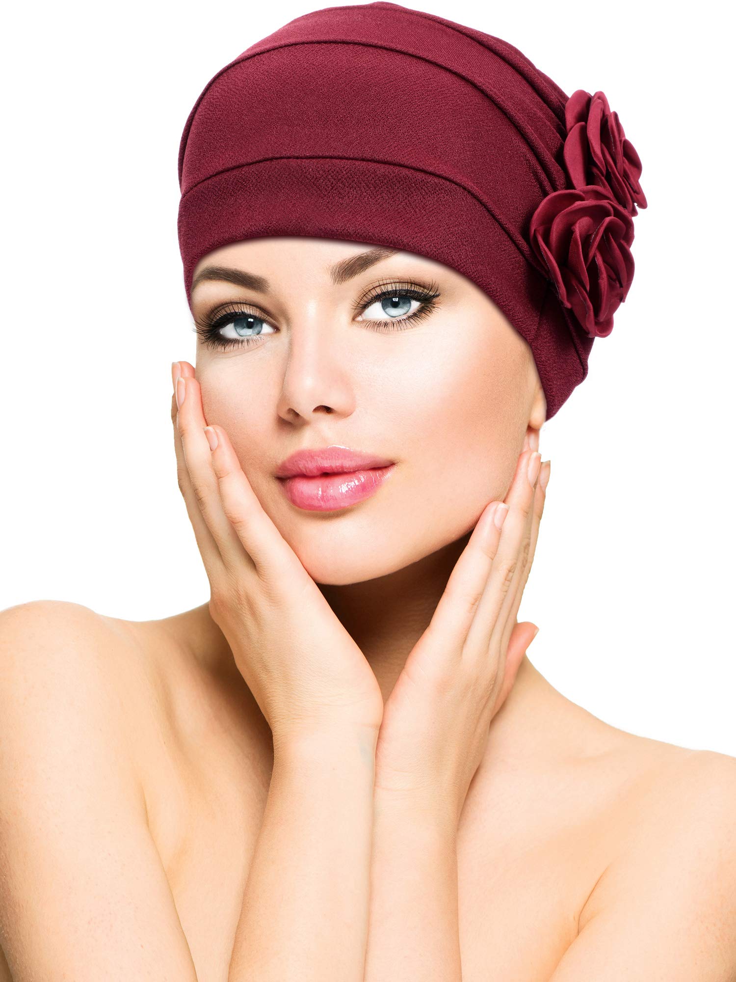 6 Pieces Women Turban Flower Caps Vintage Beanie Headscarf Elastic Headwrap Hat