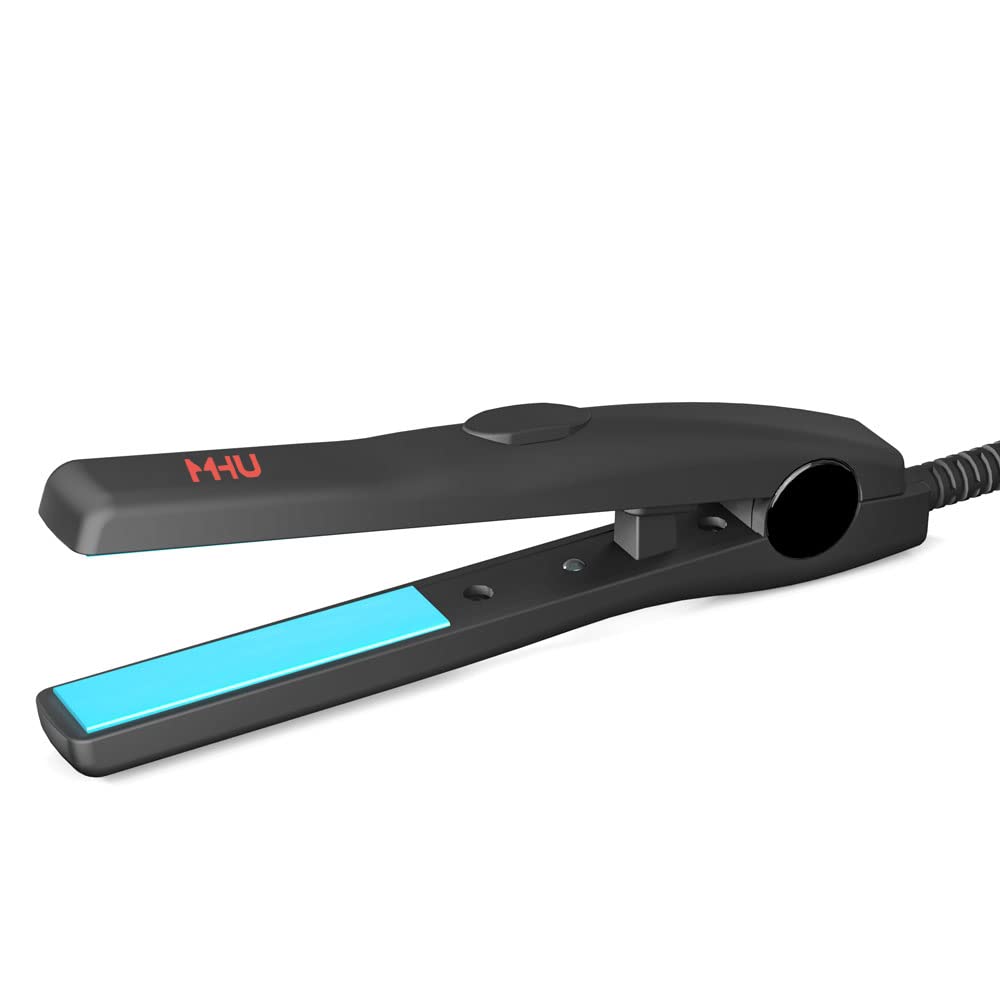 Mini Flat Iron for Short Hair 0.5 inch Travel Size, Tourmaline Ceramic Small Hair Straightener, Lightweight and Portable for Travel Use, Black