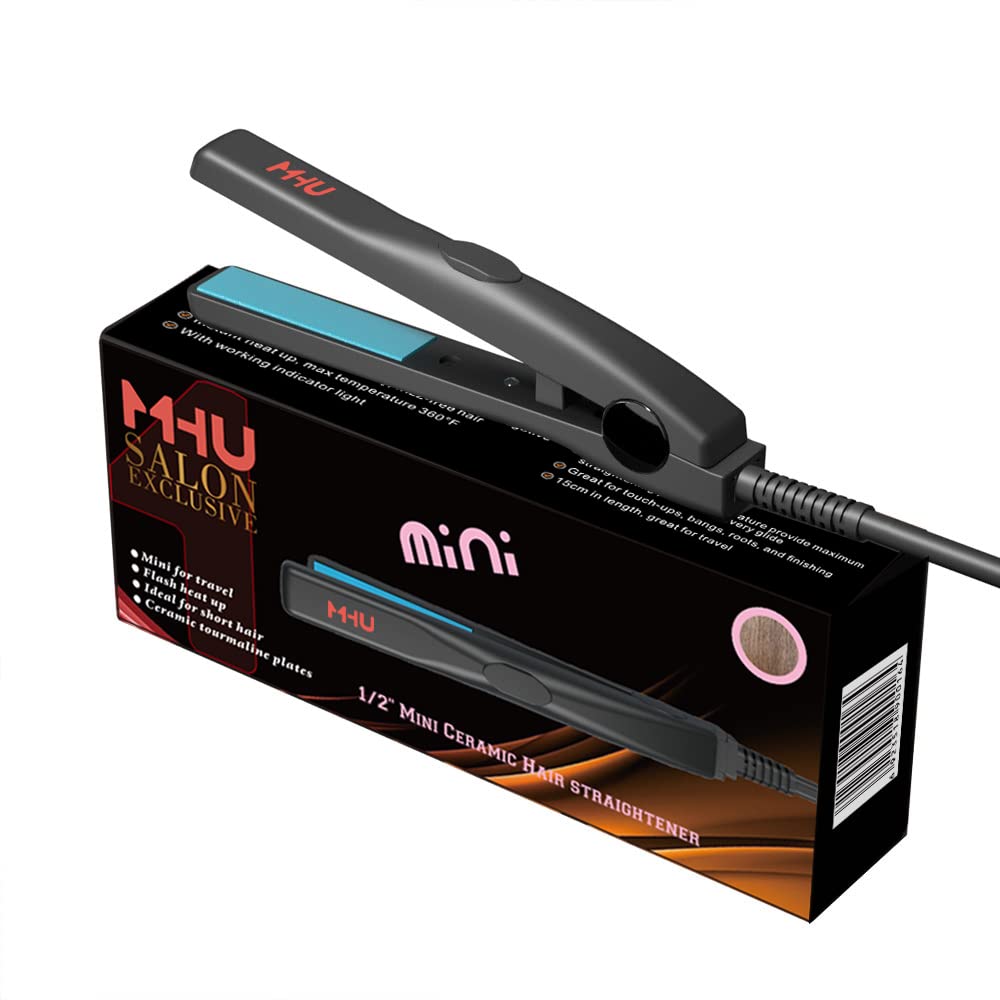 Mini Flat Iron for Short Hair 0.5 inch Travel Size, Tourmaline Ceramic Small Hair Straightener, Lightweight and Portable for Travel Use, Black