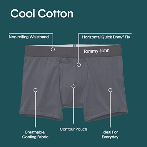 Tommy John Men’s Trunk 4" Underwear - Cool Cotton Boxers with Supportive Contour Pouch - Cool, Dry Pima Cotton Blend (Medium, Black/Iron Grey/Navy)