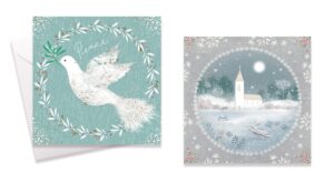 christmas cards - 10 square boxed - dove/grey church