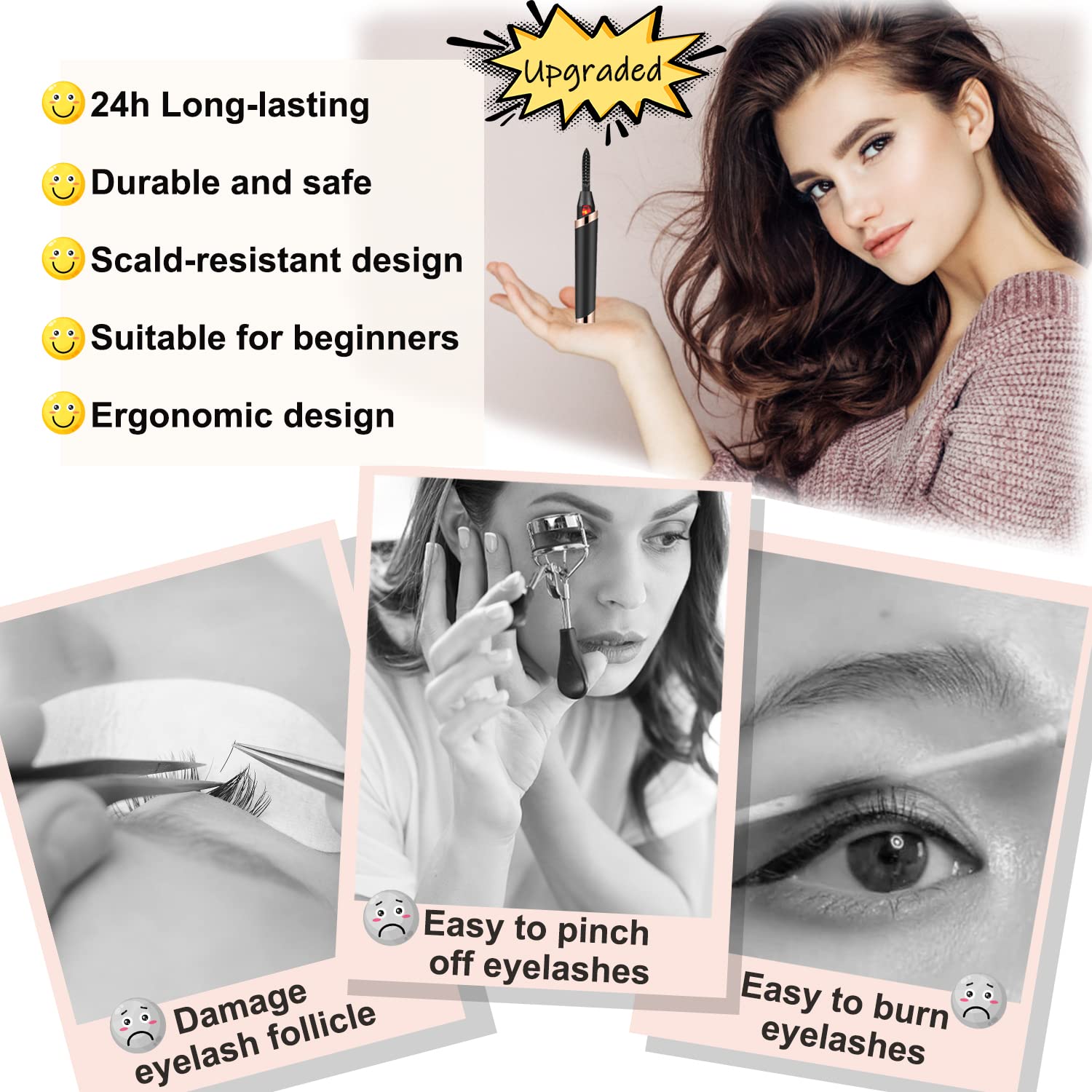 DUST2OASIS Heated Eyelash Curlers, Electric Eyelash Curlers, Rechargeable Lash Curler with Eyelash Comb for Makeup Natural Curling Eye Lashes and 24 Hours Long Lasting - Black 2024 Updated Model