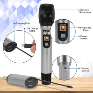 PYLE Portable UHF Wireless Microphone System - Professional Battery Operated Handheld Dynamic Unidirectional Cordless Microphone Transmitter Set w/Adapter Receiver, for PA Karaoke DJ Party - PDWMU105