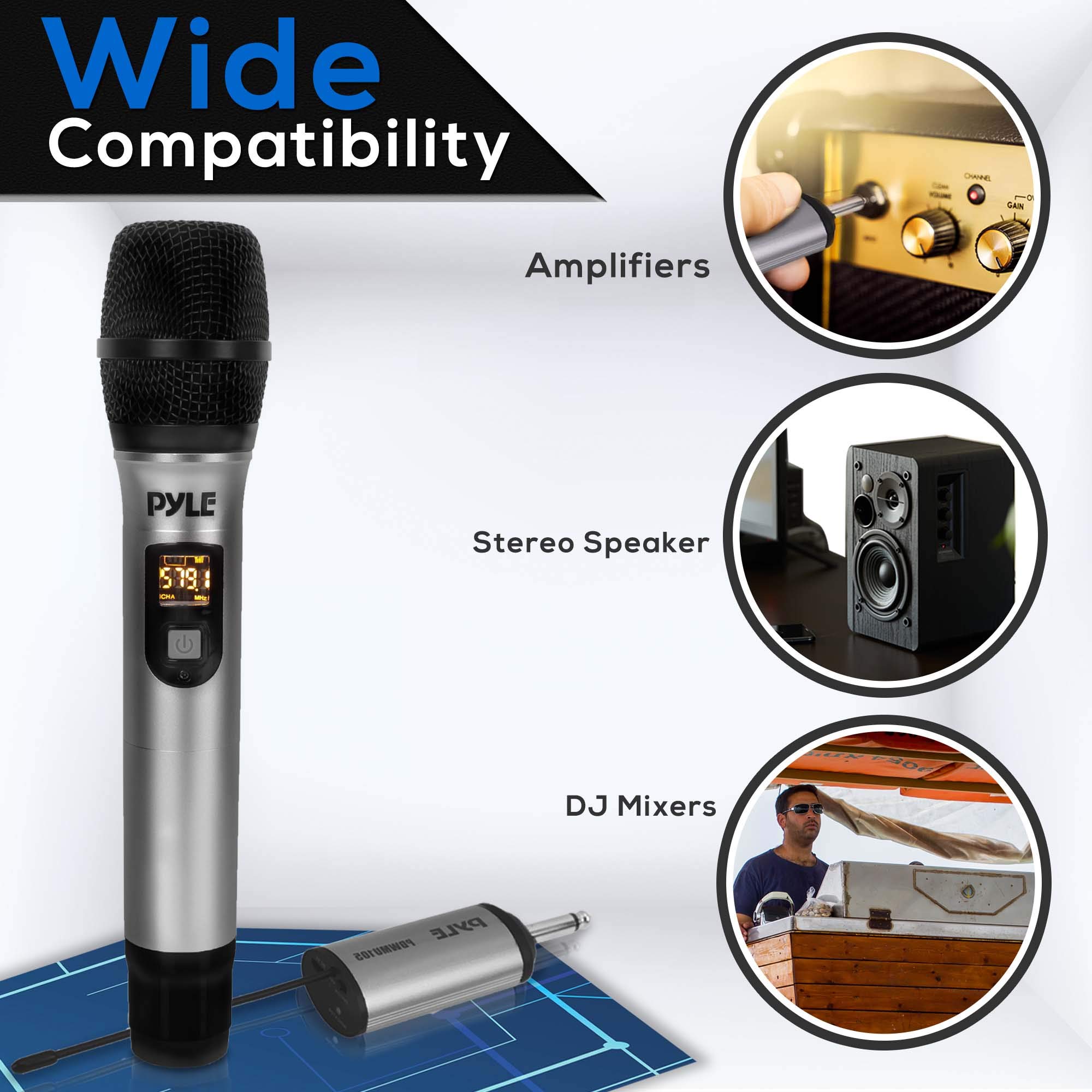 PYLE Portable UHF Wireless Microphone System - Professional Battery Operated Handheld Dynamic Unidirectional Cordless Microphone Transmitter Set w/Adapter Receiver, for PA Karaoke DJ Party - PDWMU105