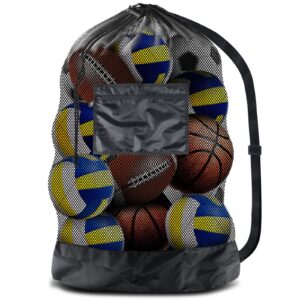 brotou extra large sports ball bag mesh socce ball bag heavy duty drawstring bags team work for holding basketball, volleyball, baseball, swimming gear with shoulder strap (24” x 36”)