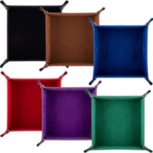 siquk 6 pieces dice tray velvet folding square holder for dice games like rpg, dnd, and other table games, 6 colors