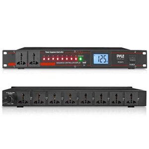 pyle 10 outlet power sequencer conditioner - 13 amp 2000w rack mount pro audio digital power supply controller regulator w/voltage readout, surge protector, for home theater stage/studio use - pco875