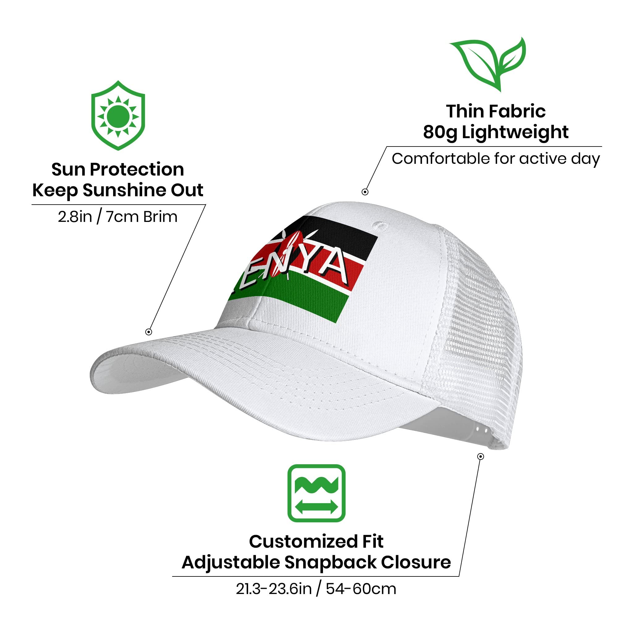 Fashion for Men and Women Kenya Kenyan Flag Duck Tongue Mesh Hat Baseball Cap Outdoor Leisure Cap