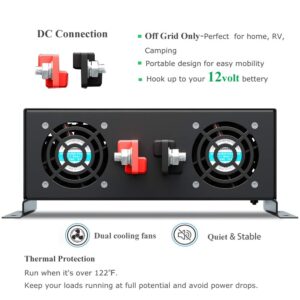 WZRELB 3500W 12VDC 120VAC Pure Sine Wave Power Inverter, 2 AC Outlets, Wired Remote Control, RV (RBP-350012WR)