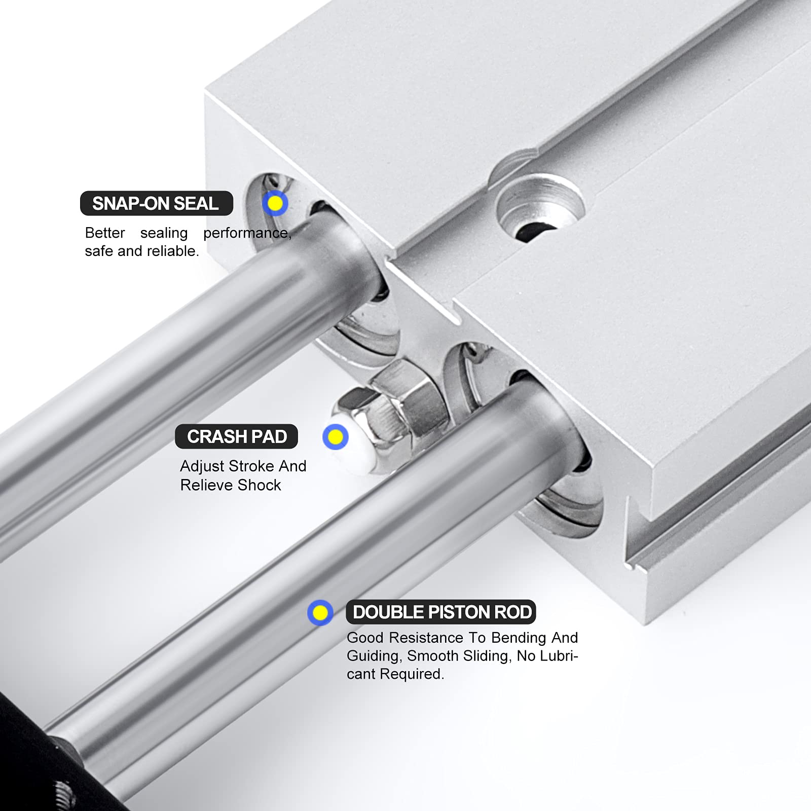 TAILONZ PNEUMATIC 10mm Bore 50mm Stroke Double-Rod Double-Acting Aluminum Pneumatic Air Cylinder TN10-50