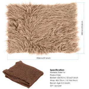 Fealay Baby Photography Props Fluffy Blanket + Ripple Wrap Set Newborn Photography Wrap Mat - Khaki