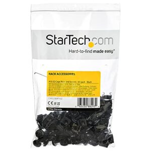 StarTech.com 50 Pack 10-32 Server Rack Cage Nuts and Screws w/Washers - Rack Mount Hardware Kit - Network/IT Equipment Cabinet Clip/Captive Nuts & Bolts for Square Holes - Black - TAA (CABSCREW1032)