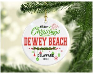 christmas decorations tree ornament 2023 gifts hometown city state - merry christmas dewey beach delaware gift for family rustic 1st xmas tree in our new home 3 inches white