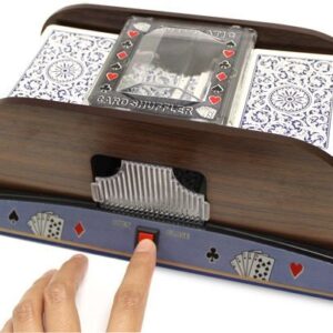 2 Deck Automatic Deck Shuffler - Deluxe Electric Wooden Playing Card Machine - Classic Casino Dealer Equipment & Tabletop Gaming Accessories - Bicycle, Magic The Gathering, Yugioh TCG