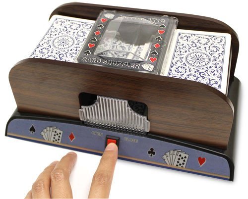 2 Deck Automatic Deck Shuffler - Deluxe Electric Wooden Playing Card Machine - Classic Casino Dealer Equipment & Tabletop Gaming Accessories - Bicycle, Magic The Gathering, Yugioh TCG