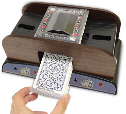 2 Deck Automatic Deck Shuffler - Deluxe Electric Wooden Playing Card Machine - Classic Casino Dealer Equipment & Tabletop Gaming Accessories - Bicycle, Magic The Gathering, Yugioh TCG