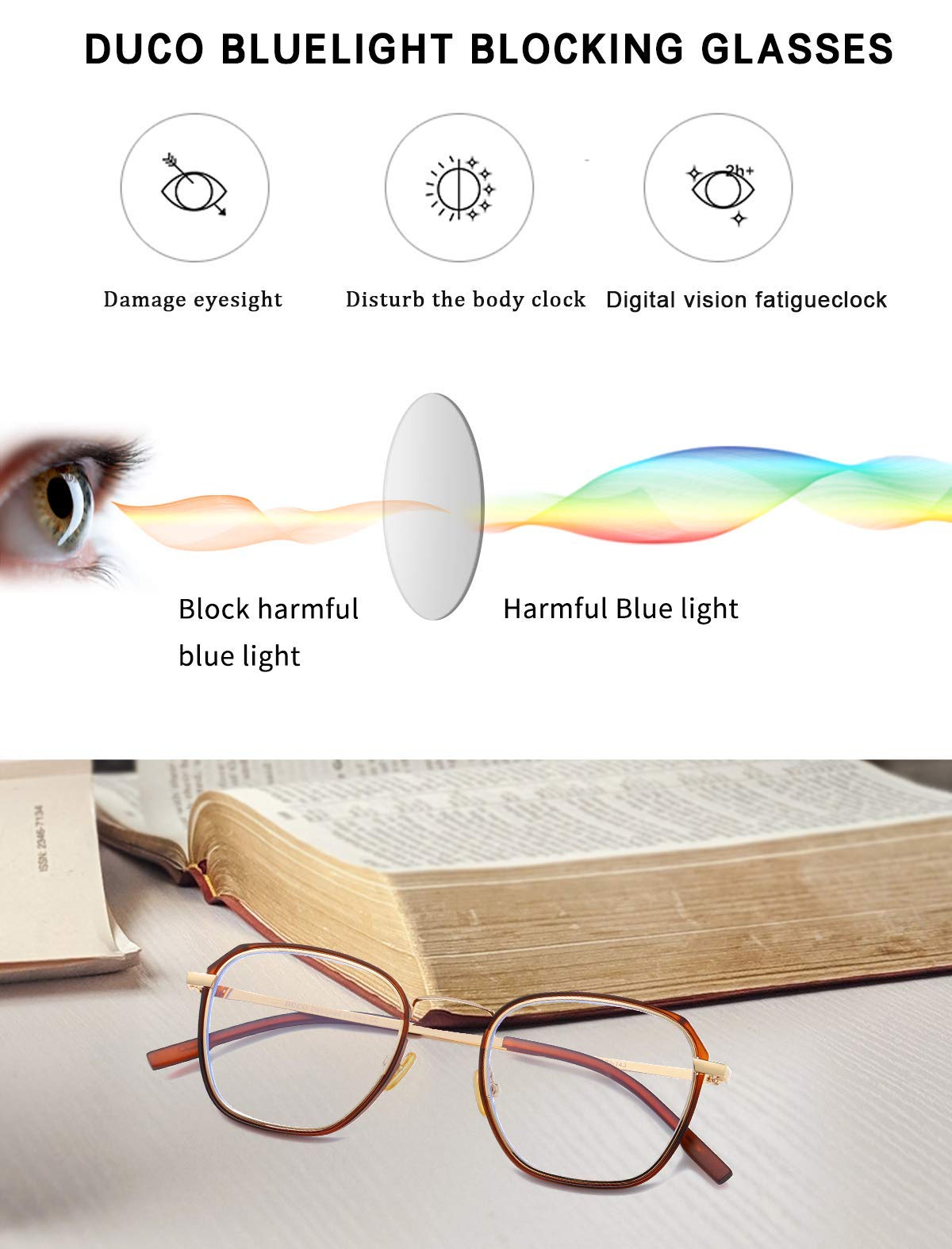 DUCO Blue Light Glasses For Women Computer Glasses Blue Ray Blocking Glasses For Men Womens Fashion Eyeglasses W014