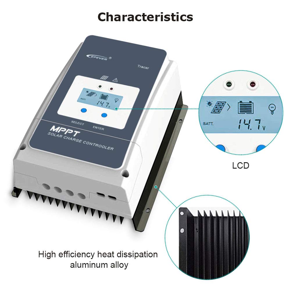 EPEVER 80A MPPT Solar Charge Controller 12/24/36/48VDC Automatically Identifying System Voltage with MT50 Remote Meter & Temperature Sensor RTS & Communication Cable RS485