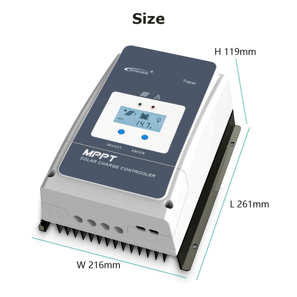 EPEVER 80A MPPT Solar Charge Controller 12/24/36/48VDC Automatically Identifying System Voltage with MT50 Remote Meter & Temperature Sensor RTS & Communication Cable RS485