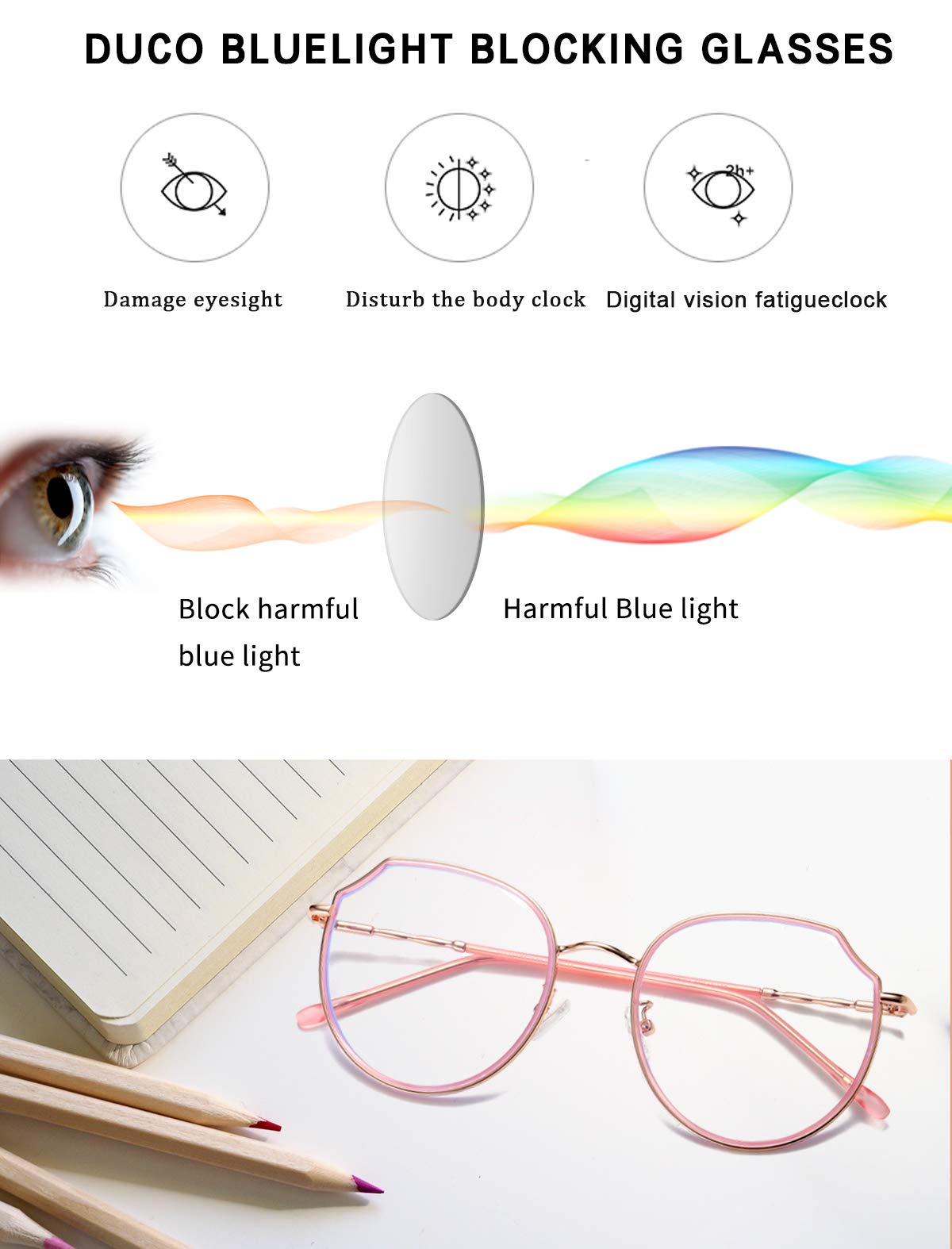 DUCO Blue Light Glasses For Women Computer Glasses Blue Ray Blocking Glasses For Men Womens Fashion Eyeglasses W014