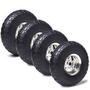 (4 pack) ar-pro 10" heavy-duty replacement tire and wheel - 4.10/3.50-4" with 10" inner tube, 5/8" axle bore hole, 2.2" offset hub and double sealed bearings for hand trucks and gorilla cart