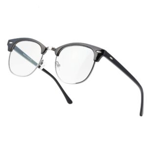 kimorn photochromic blue light blocking glasses semi rimless frame filter blue ray computer game eyewear ks101 (glossy black silver frame/photochromic lenses)