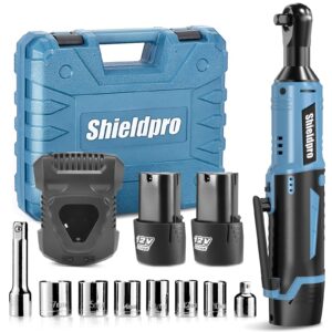 shieldpro cordless electric ratchet wrench kit,40ft-lb 3/8" power ratchet wrench 1-hour fast charge,2 packs 2000ma lithium-lon battery,1/4 adaptor,extension bar