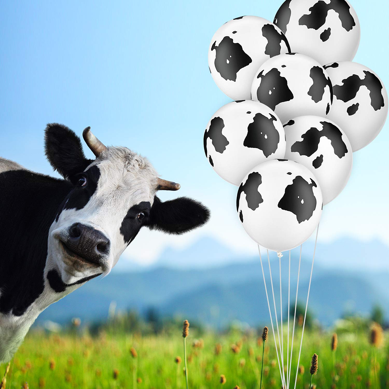 Gejoy Cow Balloons Latex Balloons Funny Print Cow Balloons for Birthday Party Supplies Decorations (24 Pieces)