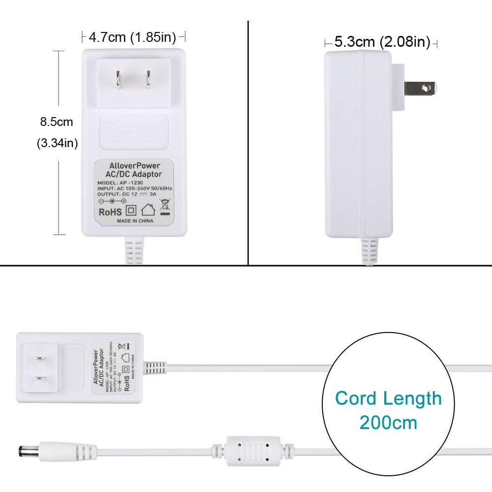 AlloverPower 12V 3A Power Cord Charger for 4moms mamaRoo 2/4, for Rockaroo Baby Swing, for mamaroo 2015 Infant Seat Bouncer Replacement AC Adapter