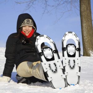 Goplus 21"/25"/30" Snowshoes for Men and Women, Lightweight Aluminum Alloy All Terrain Snow Shoes with Adjustable Ratchet Bindings with Carrying Tote Bag (White, 21")