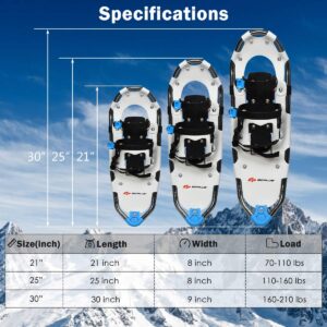 Goplus 21"/25"/30" Snowshoes for Men and Women, Lightweight Aluminum Alloy All Terrain Snow Shoes with Adjustable Ratchet Bindings with Carrying Tote Bag (White, 21")