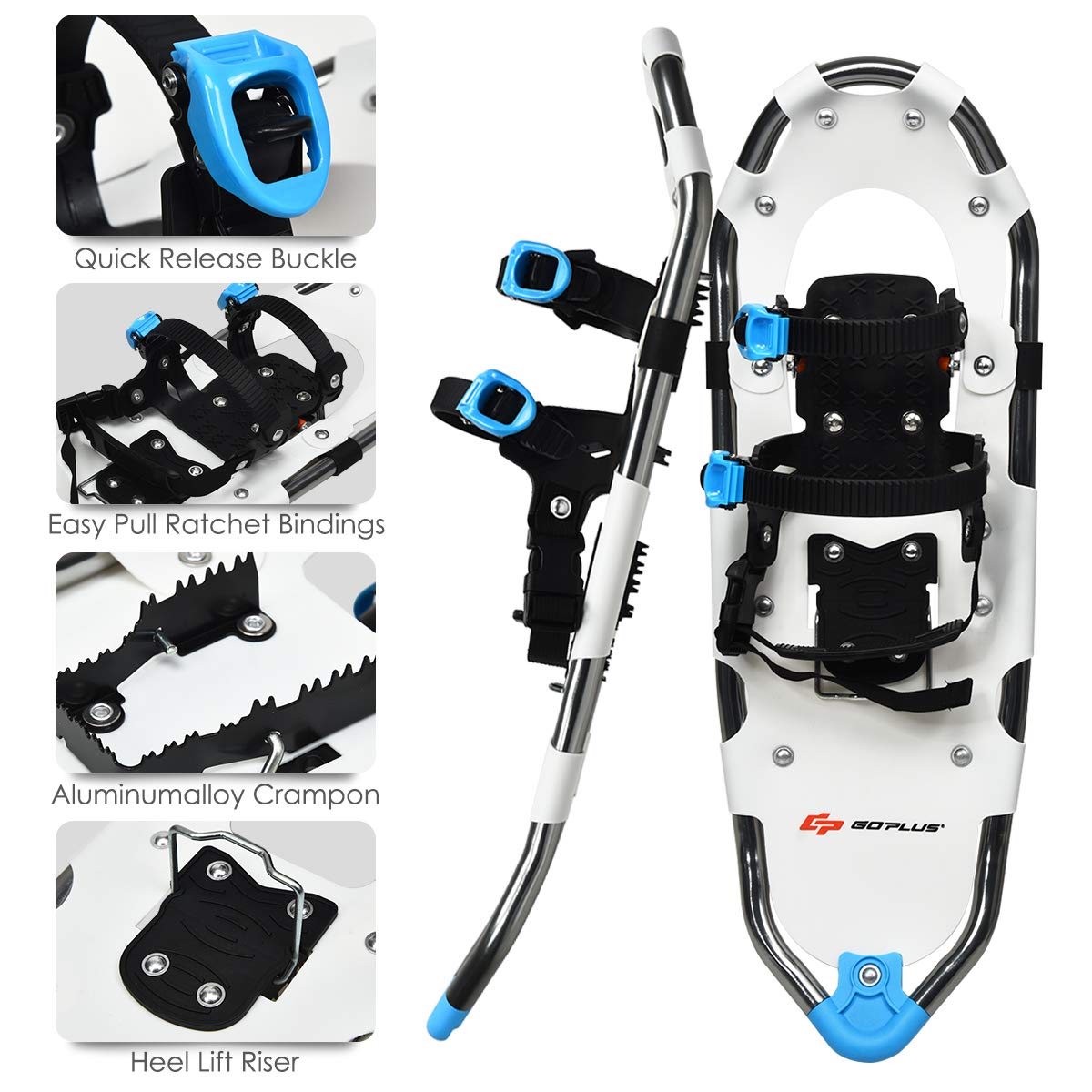 Goplus 21"/25"/30" Snowshoes for Men and Women, Lightweight Aluminum Alloy All Terrain Snow Shoes with Adjustable Ratchet Bindings with Carrying Tote Bag (White, 21")