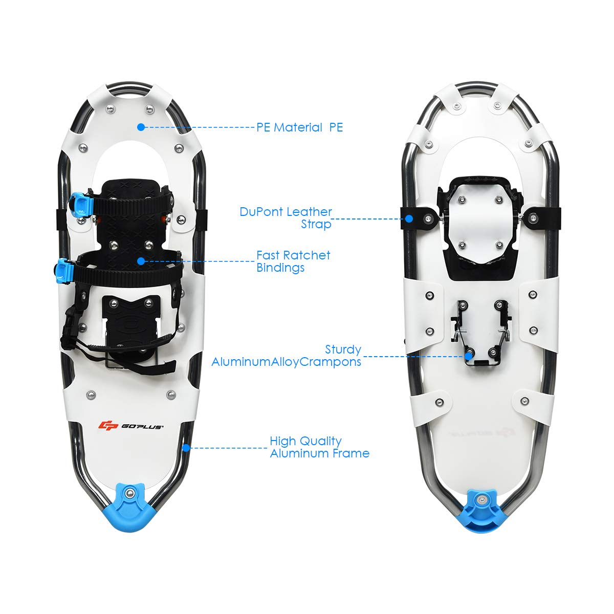 Goplus 21"/25"/30" Snowshoes for Men and Women, Lightweight Aluminum Alloy All Terrain Snow Shoes with Adjustable Ratchet Bindings with Carrying Tote Bag (White, 21")