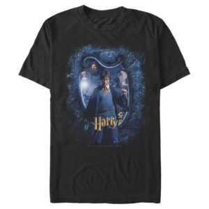 harry potter men's chamber harry and sword short sleeve tee shirt, black, large