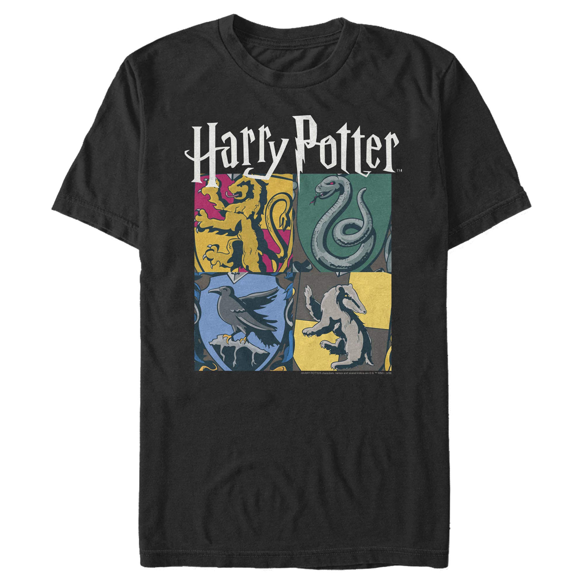 Harry Potter Men's Houses Short Sleeve Tee Shirt, Black, Large