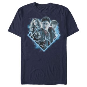 harry potter men's potter trio t-shirt, navy, x-large