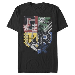 harry potter men's house crests short sleeve tee shirt, black, large