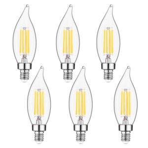 e12 candelabra led light bulbs dimmable, 60w equivalent led chandelier light bulbs 4.5w soft white 2700k 500lm ca10 flame tip vintage led filament candle bulb with decorative candelabra base, 6 packs