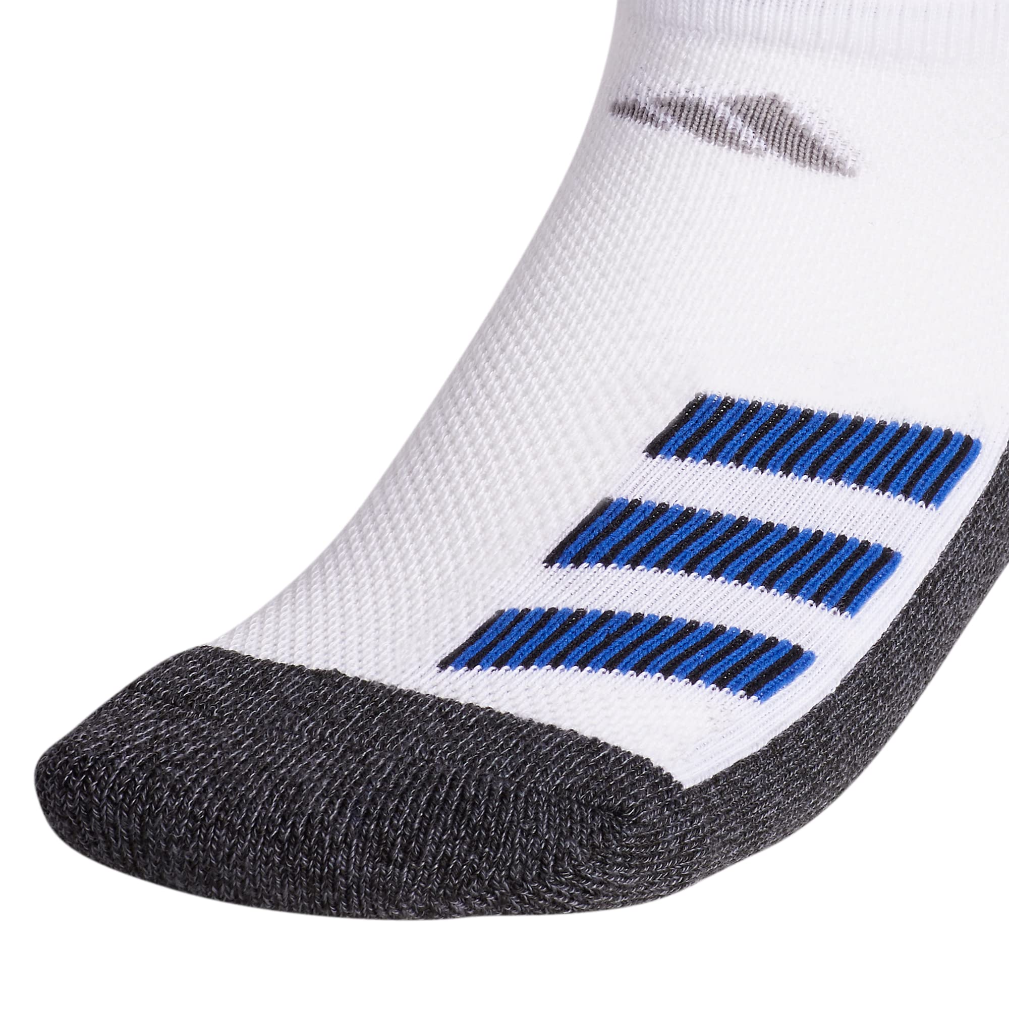 adidas Kids-Boy's/Girl's Cushioned Angle Stripe No Show Socks (6-Pair), White/Light Onix Grey/Team Royal Blue, Large