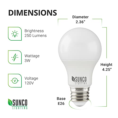 Sunco Lighting 10 Pack 3W=40W A19 LED Light Bulbs CRI91 2700K White, 250 Lumens, E26 Medium Base, Indoor/Outdoor, Super Bright, Instant On, Frosted Lens, Lamp for Bedroom Dining Living Room UL