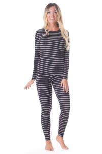 rocky thermal underwear for women (long johns thermals set) shirt & pants, base layer with leggings/bottoms ski/extreme cold, standard weight (black striped - small)