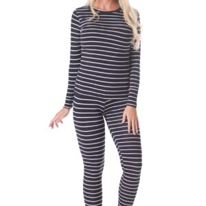 Rocky Thermal Underwear for Women (Long Johns Thermals Set) Shirt & Pants, Base Layer with Leggings/Bottoms Ski/Extreme Cold, Standard Weight (Black Striped - Small)