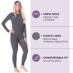 Rocky Thermal Underwear for Women (Long Johns Thermals Set) Shirt & Pants, Base Layer with Leggings/Bottoms Ski/Extreme Cold, Standard Weight (Black Striped - Small)