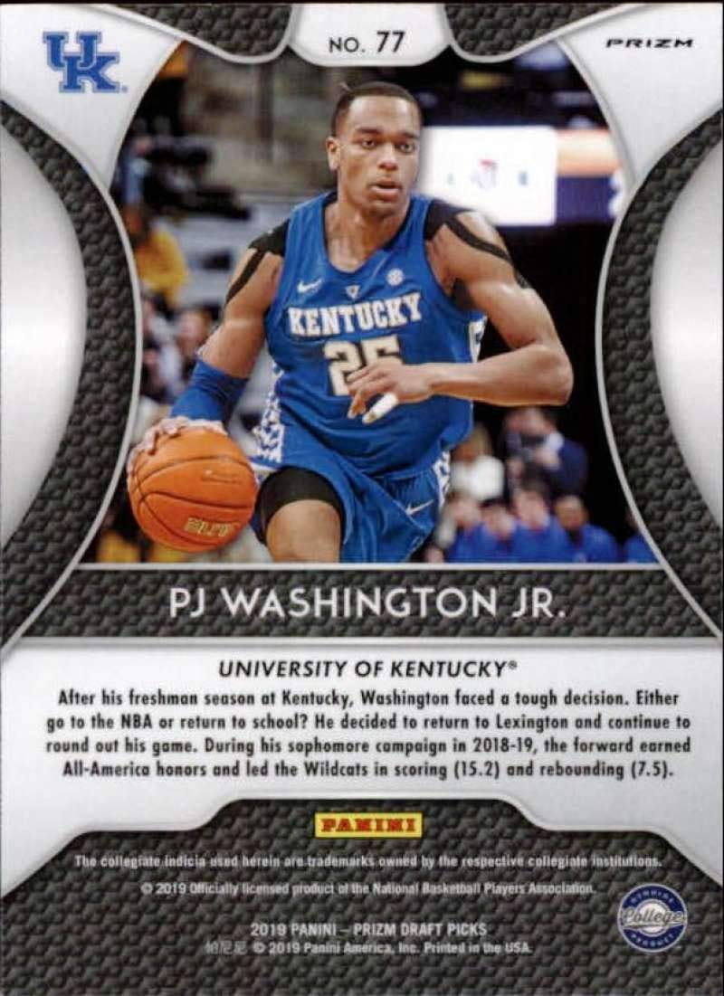 2019-20 Panini Prizm Draft Prizms Silver #77 PJ Washington Jr. RC Rookie Kentucky Wildcats Basketball Trading Card