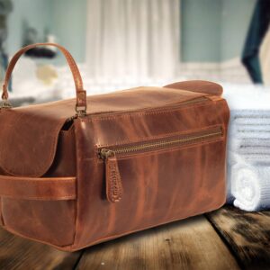 moonster LARGE Travel Toiletry Bag for Men & Women - Mens Toiletry Bags for Traveling - Leather Dopp Kit for Men Shaving Kit - Full Grain Buffalo Leather Pouch, Cosmetic Bag Toiletries Organizer